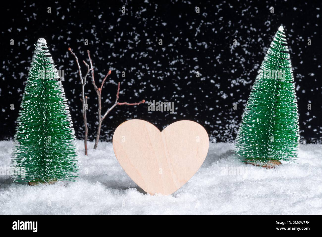Creative Christmas card. Composition from a lonely heart at night in a ...