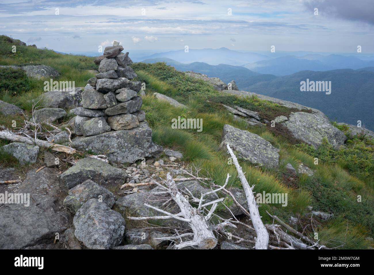 Giant stone cairn on the mountainside at Algonquin Peak in the ...