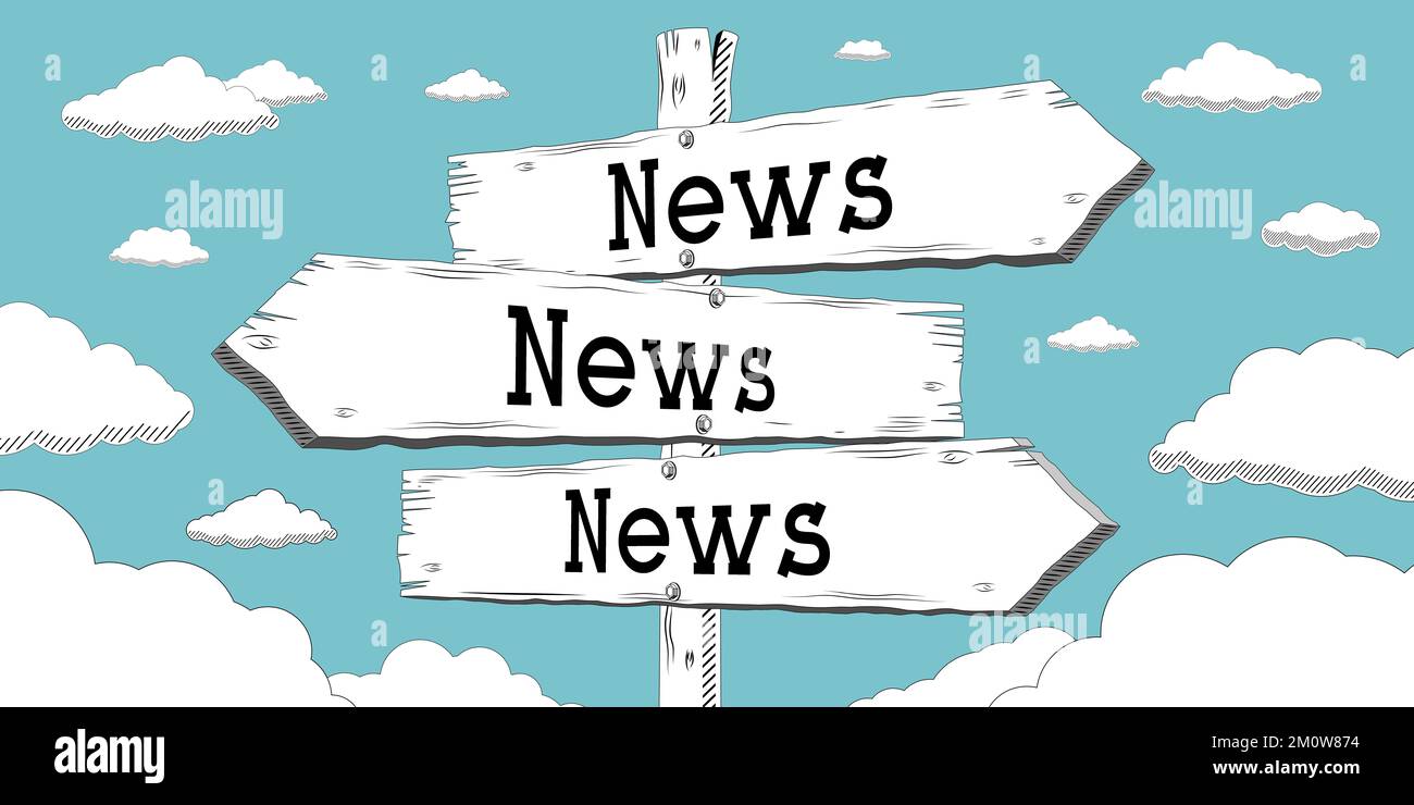 News - outline signpost with three arrows Stock Photo - Alamy