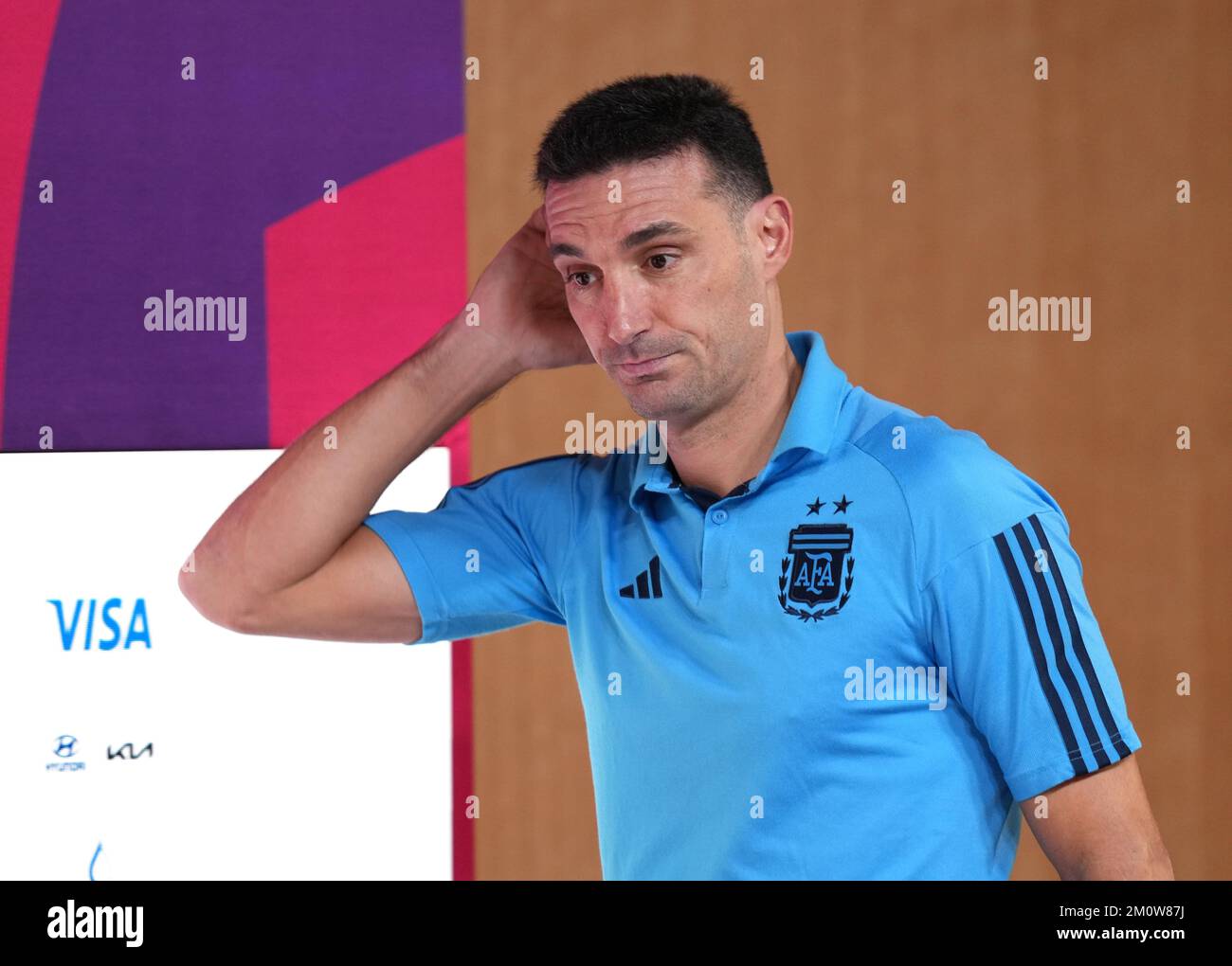 Argentina manager Lionel Scaloni during a press conference at the Main ...