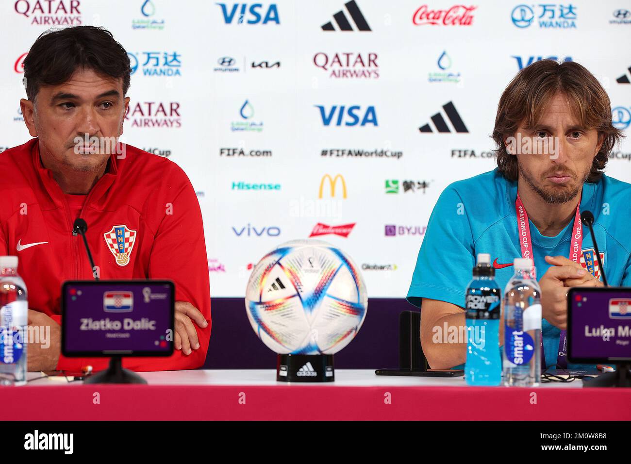 Croatia coach Zlatko Dalic and football player Luka Modric speaks to ...