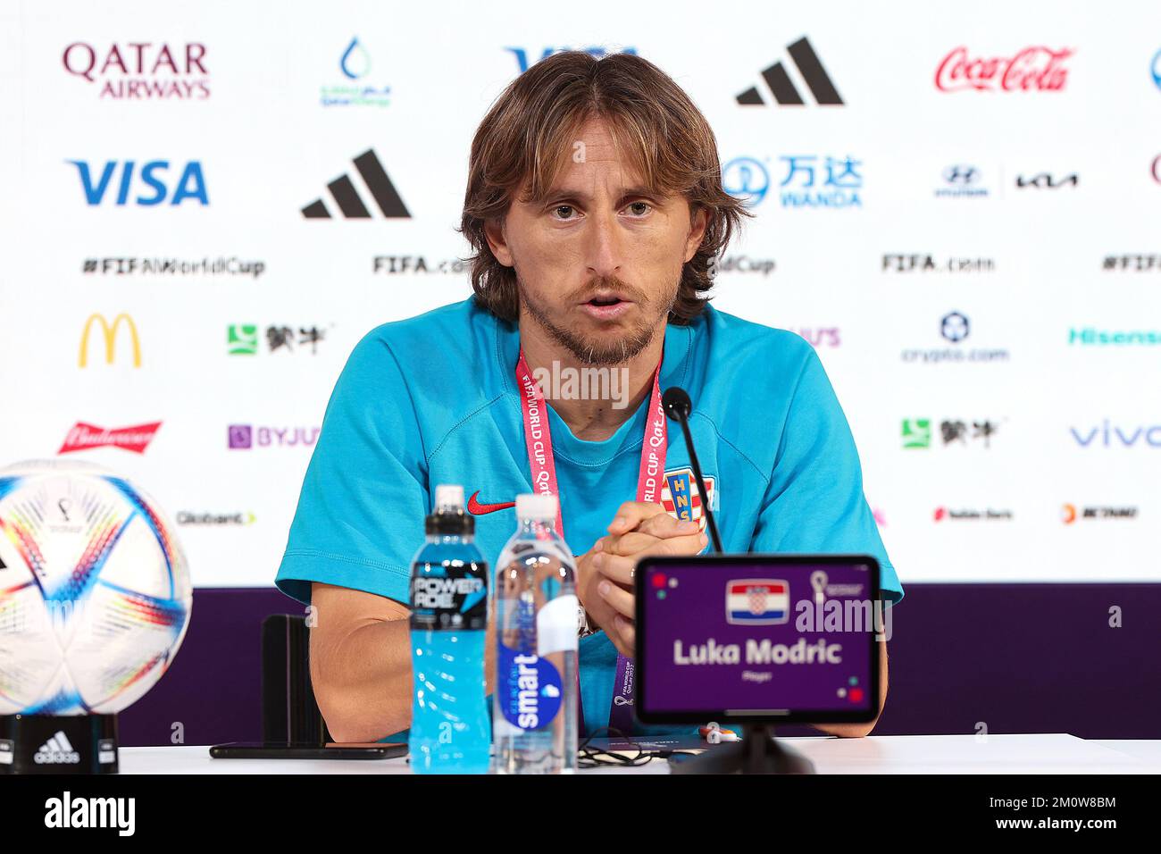 Football player Luka Modric speaks to the media during Croatia press ...