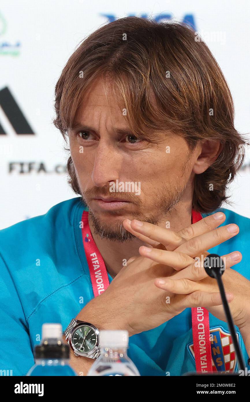 Football player Luka Modric speaks to the media during Croatia press ...