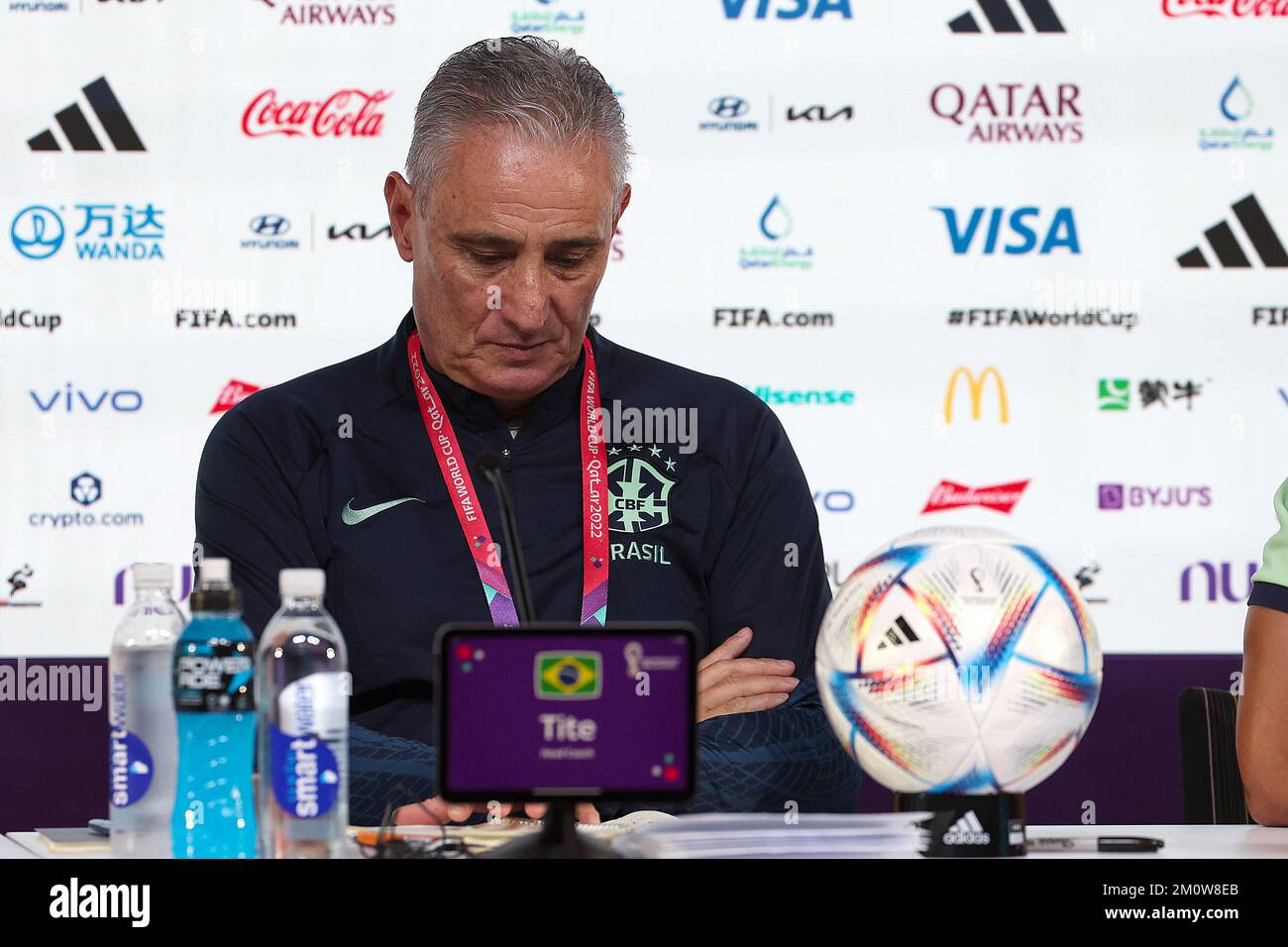 Brazil coach Tite speaks to the media during Brazil press conference at ...