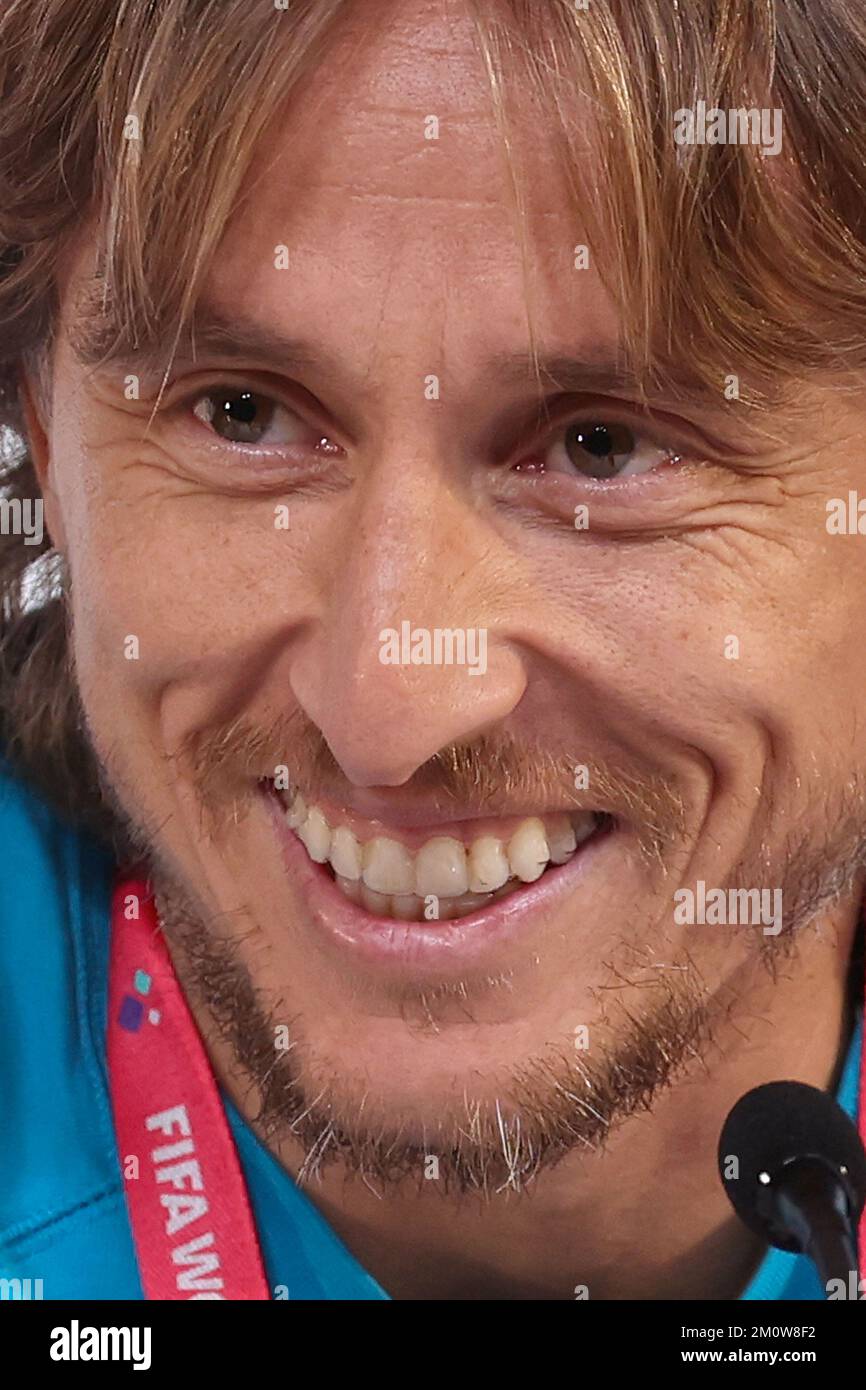 Football player Luka Modric speaks to the media during Croatia press ...