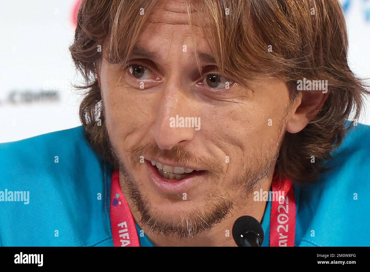 Football player Luka Modric speaks to the media during Croatia press ...