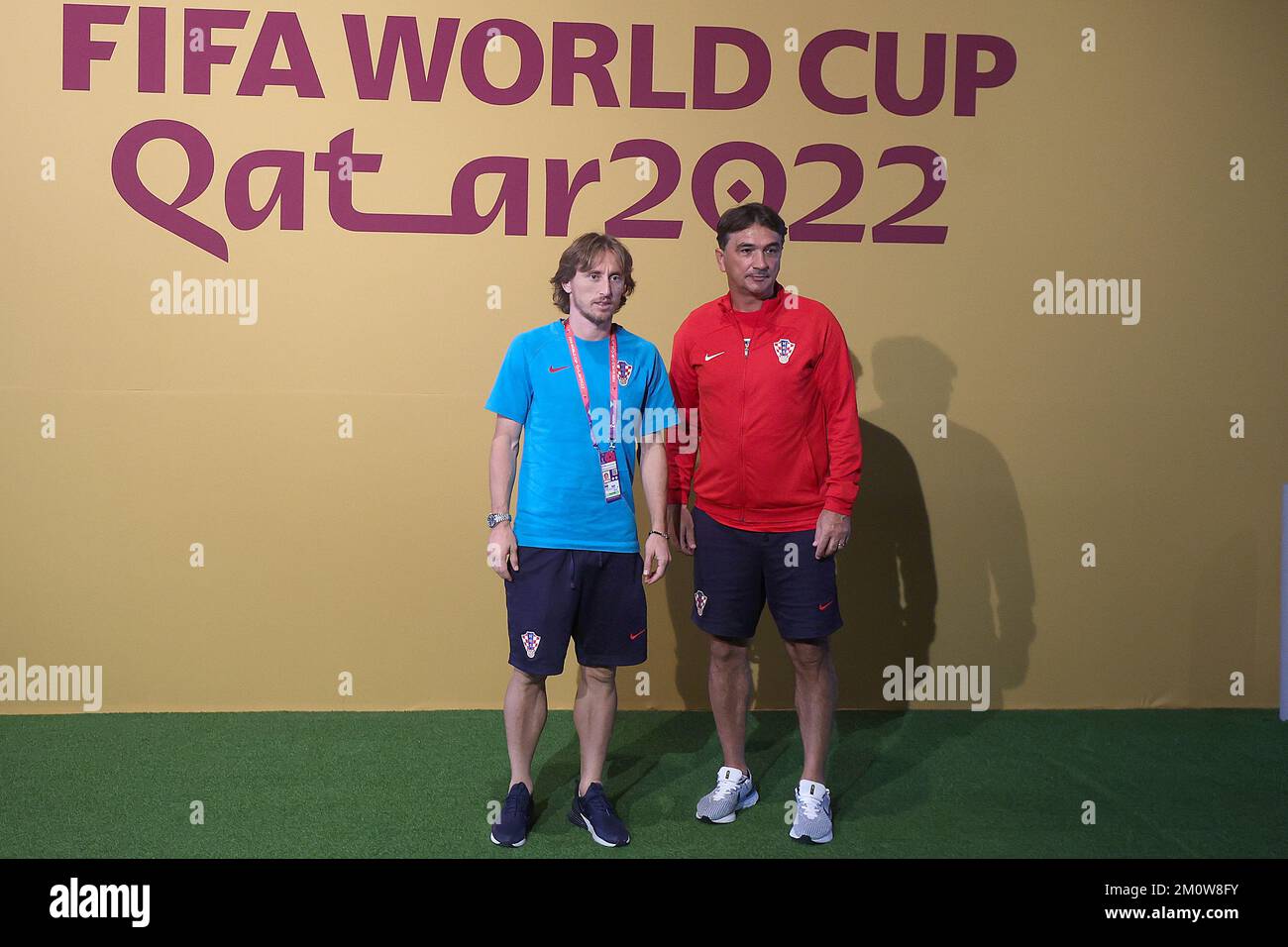 Coach Zlatko Dalic and football player Luka Modric of Croatia pose on ...