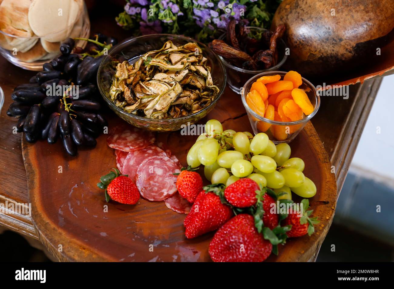 buffet served with various savory foods at a party - snacks board ...