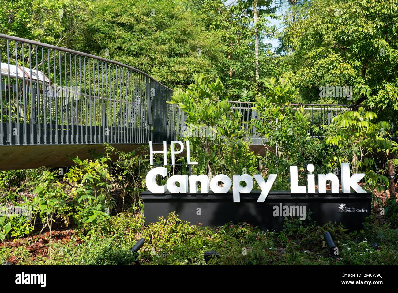 A sign of the newest site of HPL Canopy Link in Botanic Garden Stock ...