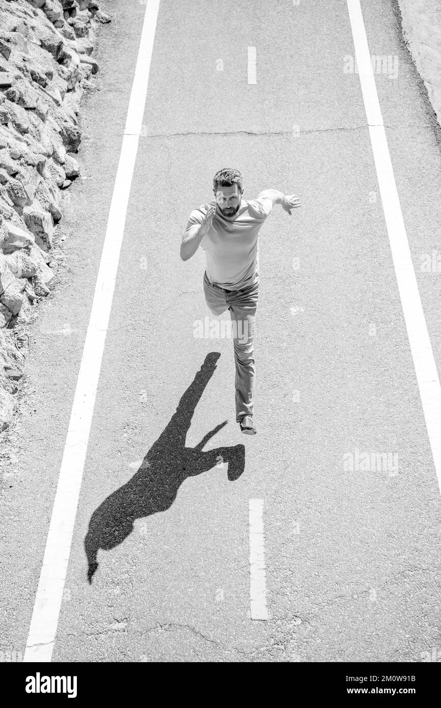 Mature man start on Black and White Stock Photos & Images - Alamy