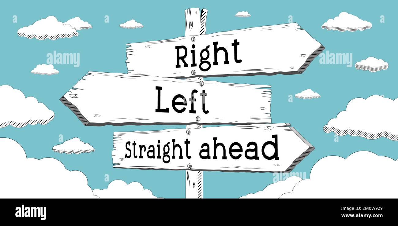 Right, left, straight ahead - outline signpost with three arrows Stock ...