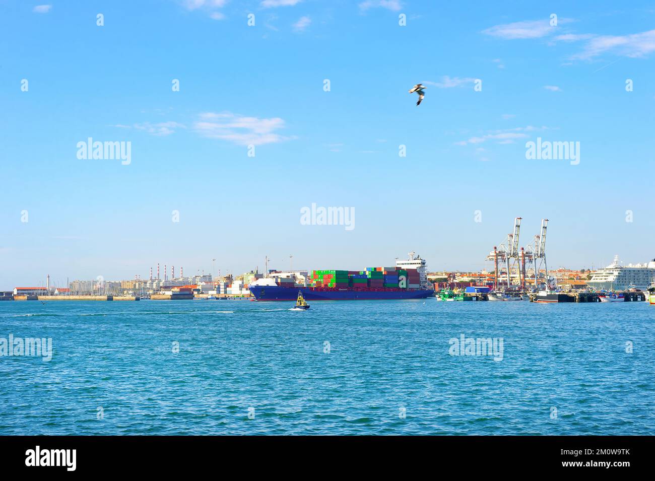 Freight cargo ship loaded with transportational container in Leixoes ...