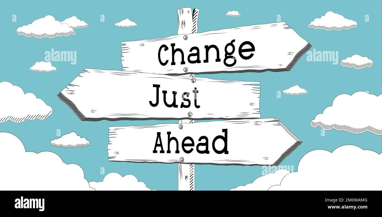 Change just ahead - outline signpost with three arrows Stock Photo - Alamy