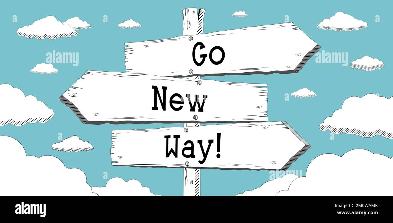 Go new way - outline signpost with three arrows Stock Photo - Alamy