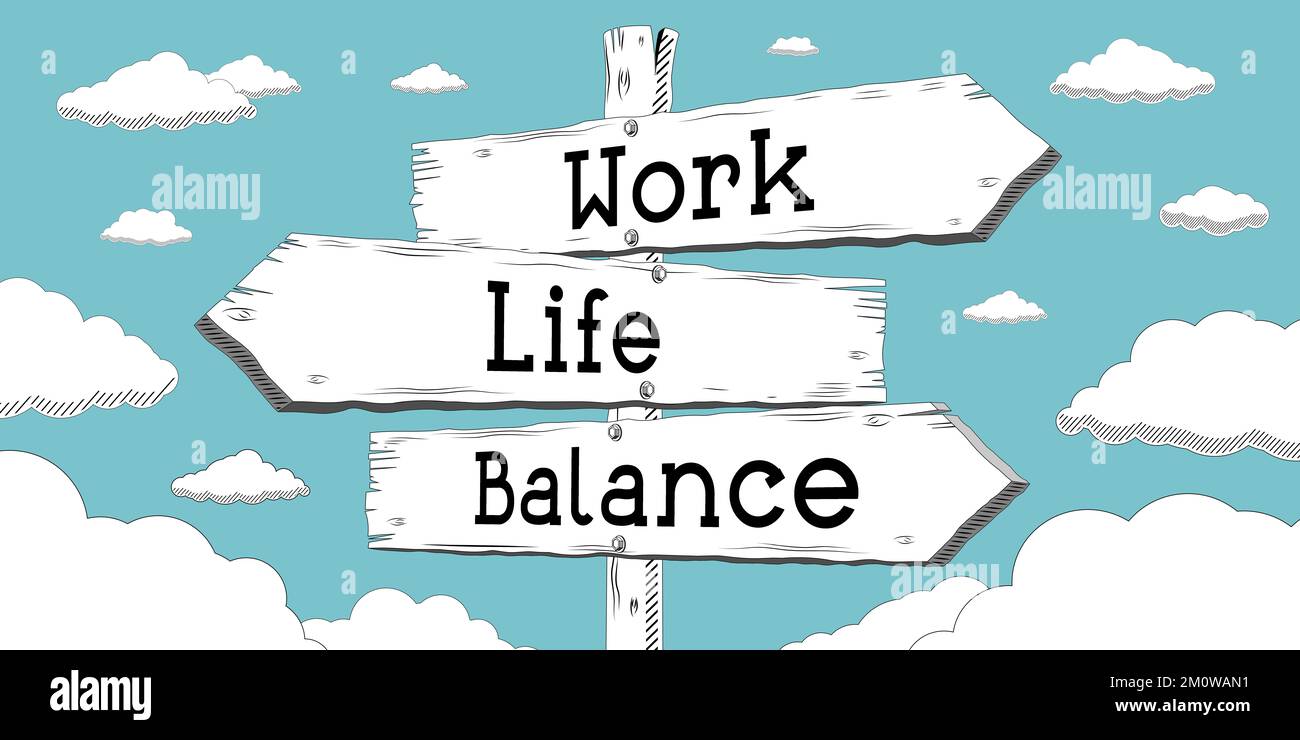 Work, life, balance - outline signpost with three arrows Stock Photo ...