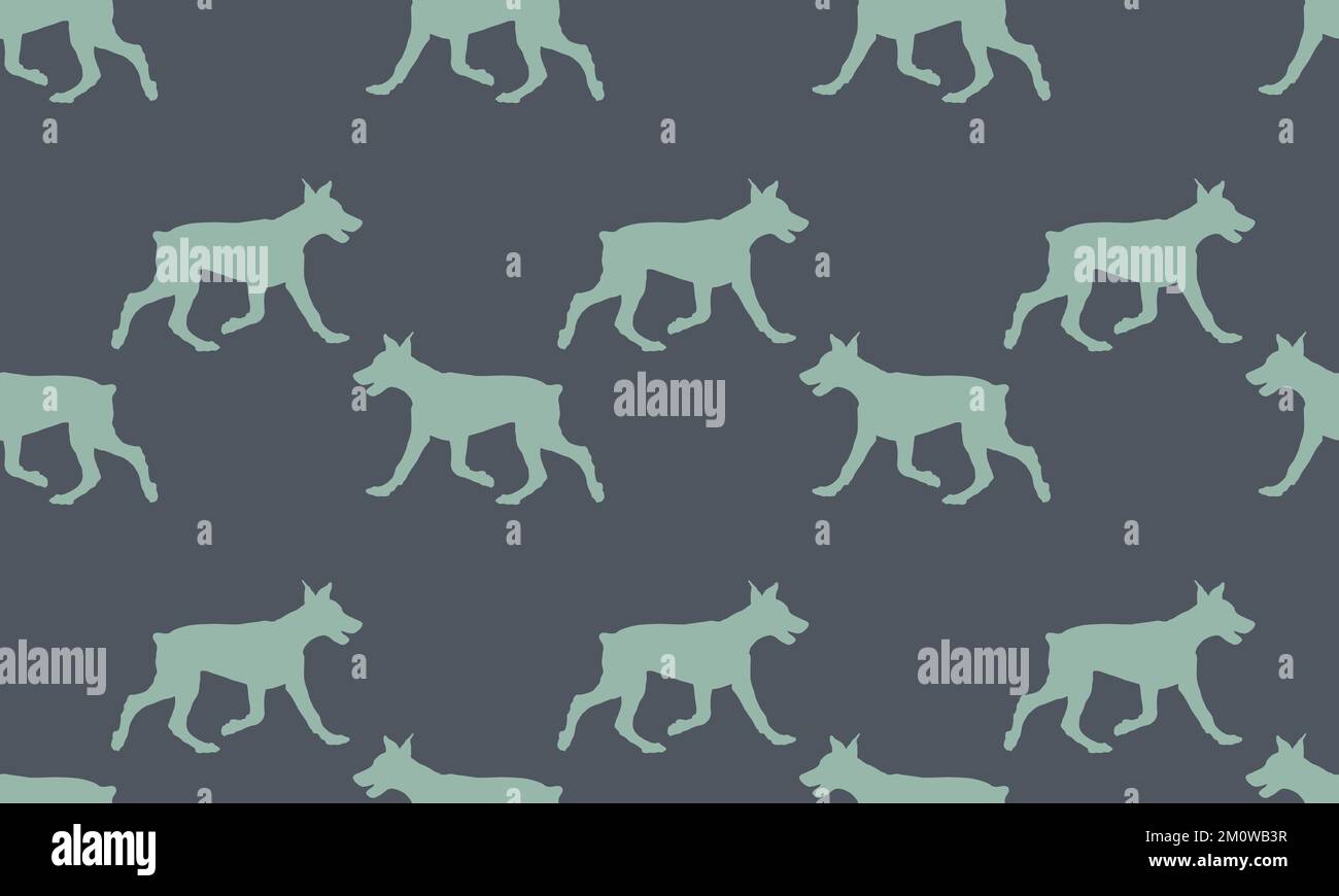 Running doberman pinscher puppy. Seamless pattern. Dog silhouette ...