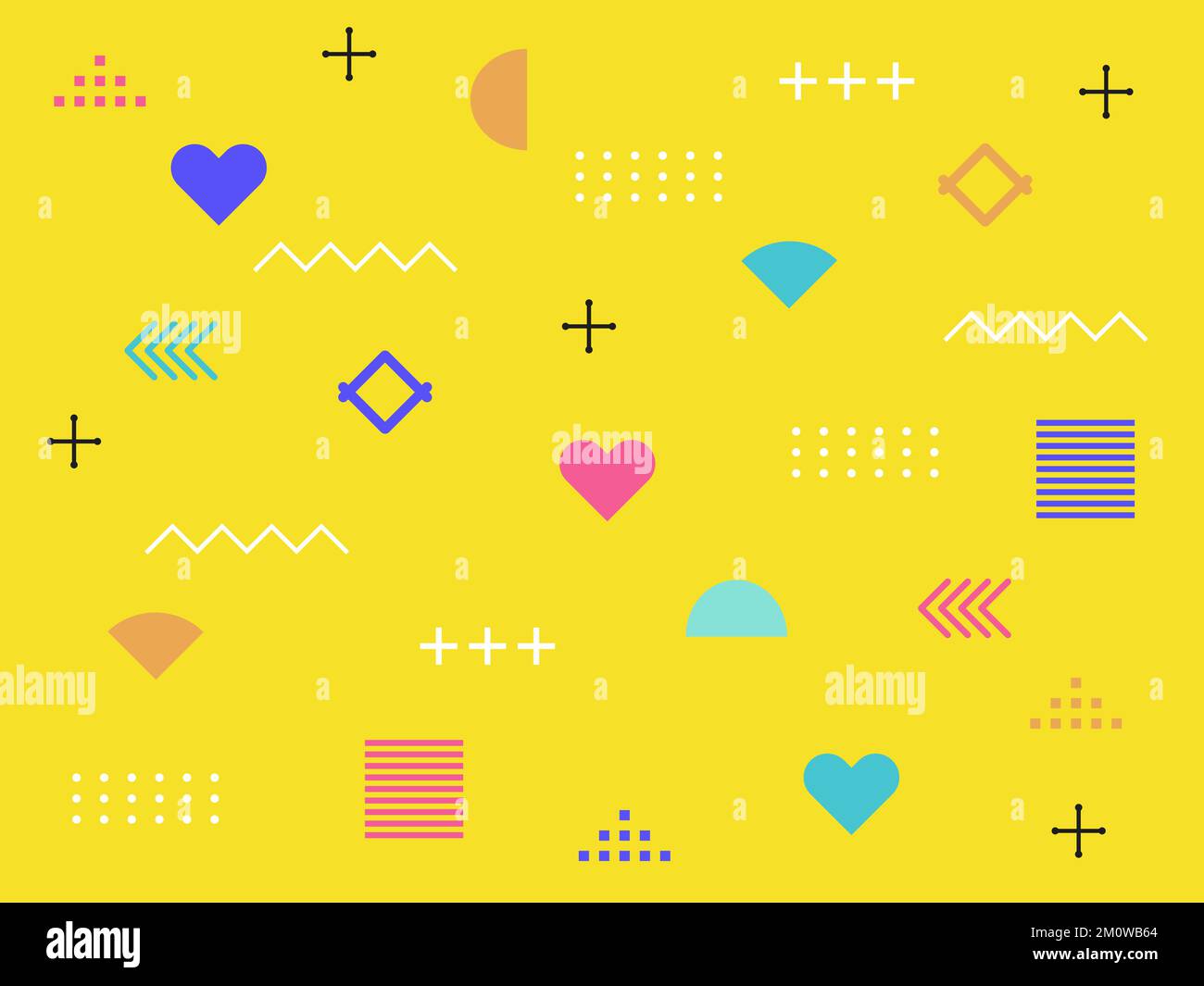 Big set of memphis design elements isolated on a yellow background. Colorful pattern from ...
