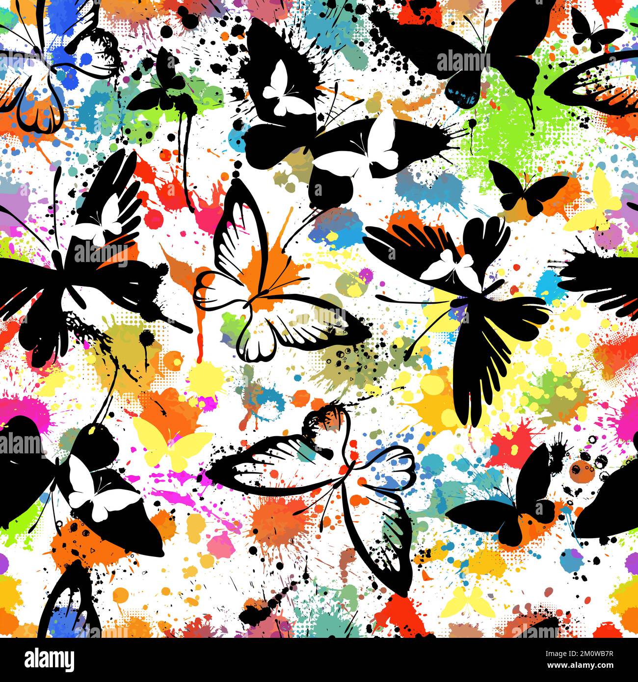 Seamless pattern of blots and butterflies. Vector illustration Stock ...