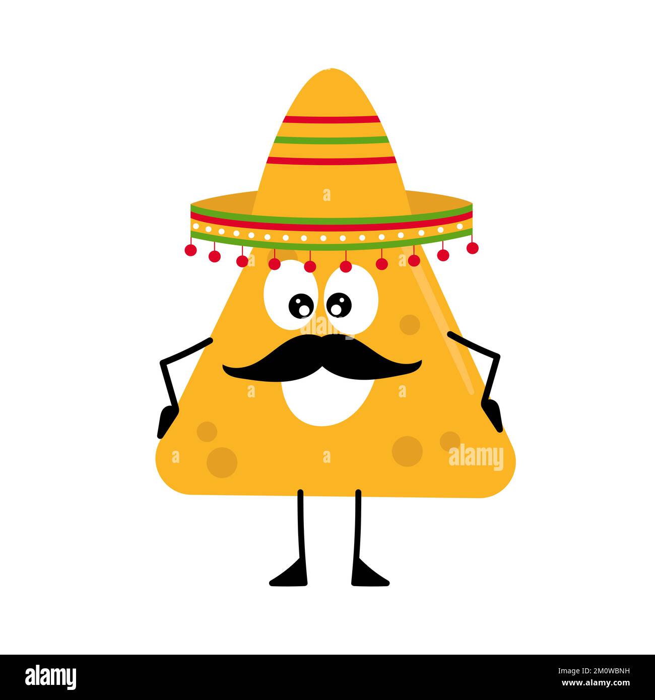 Nachos in sombretro. Cheerful character with smile and mustache ...