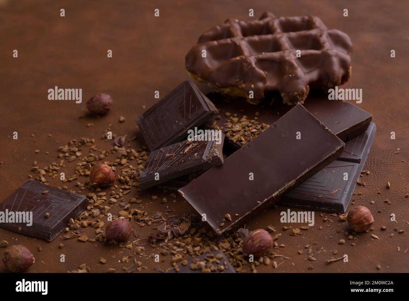 Composition of bars and pieces of different milk and dark chocolate ...