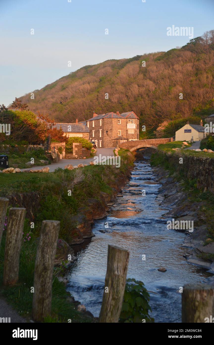 The River Valency Flowing into the Harbour in Boscastle at Sunset on ...