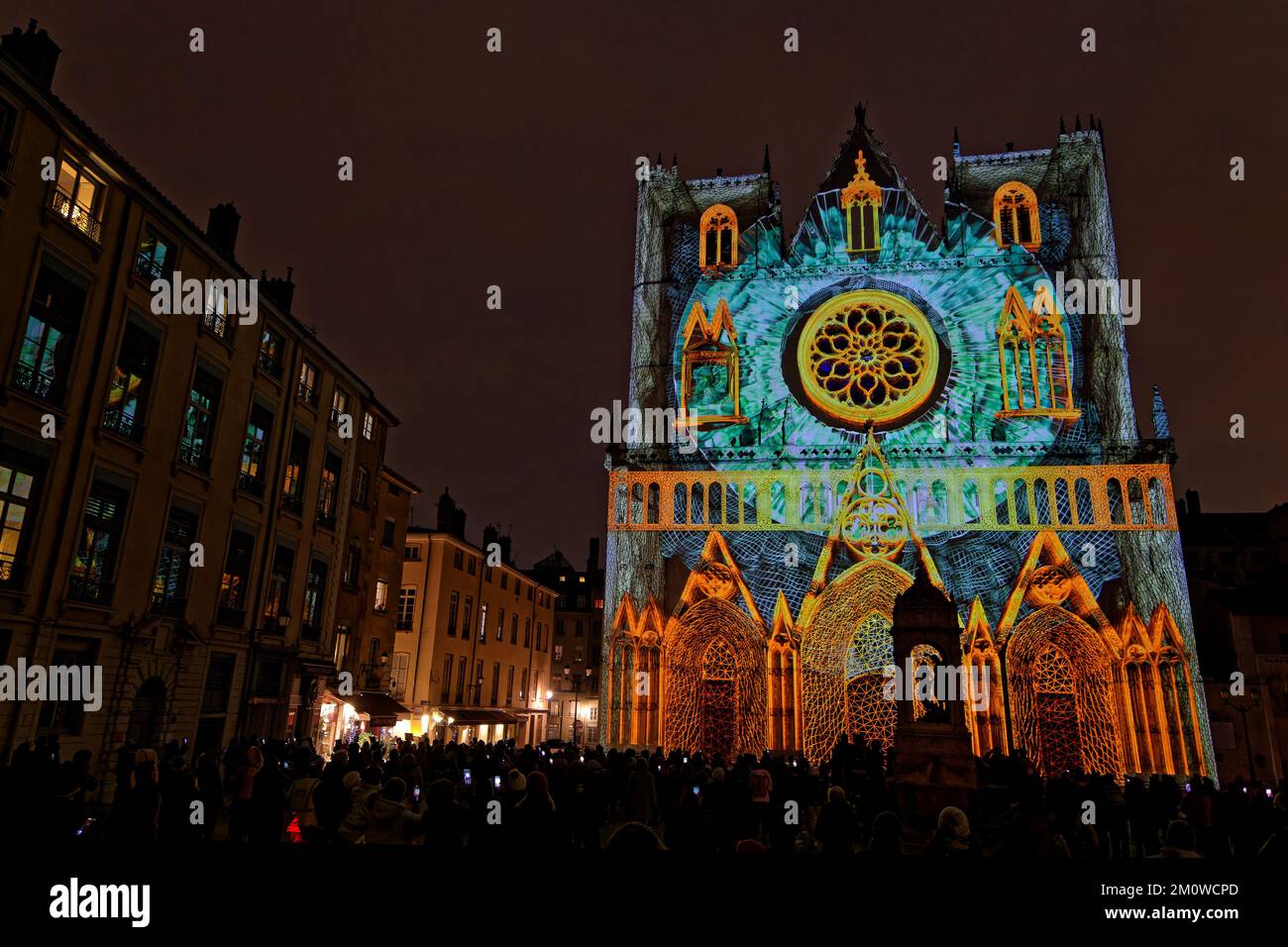 LYON, FRANCE, December 7, 2022 : St-Jean Cathedral during Festival of Lights. The Fete des ...
