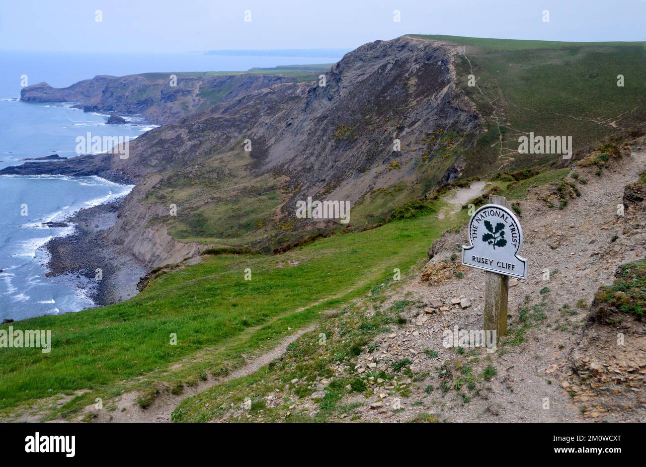 High Cliff from a Metal National Trust Sign on a Wooden Post from Rusey ...