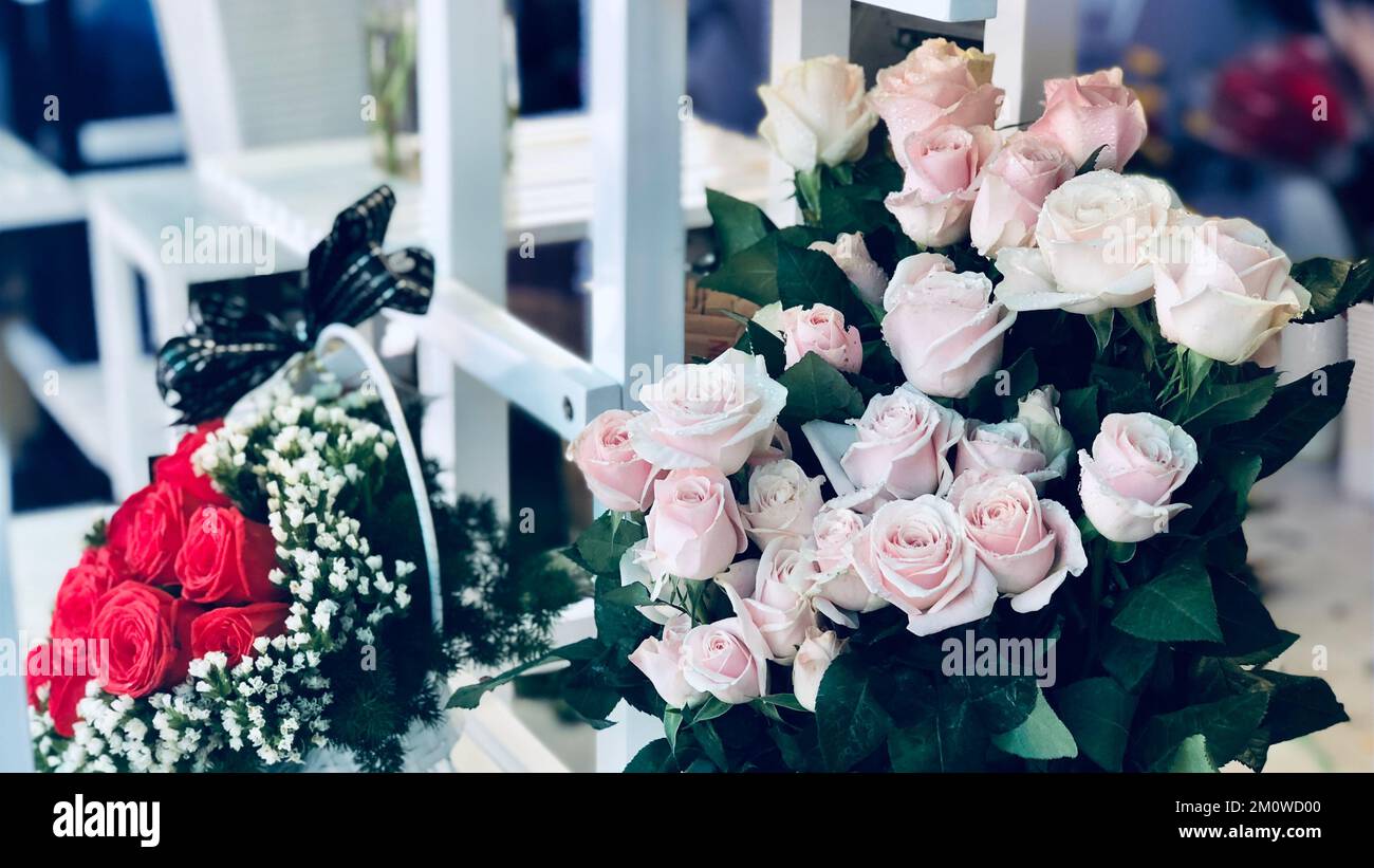 A beautiful shot of bouquets of fresh roses Stock Photo - Alamy
