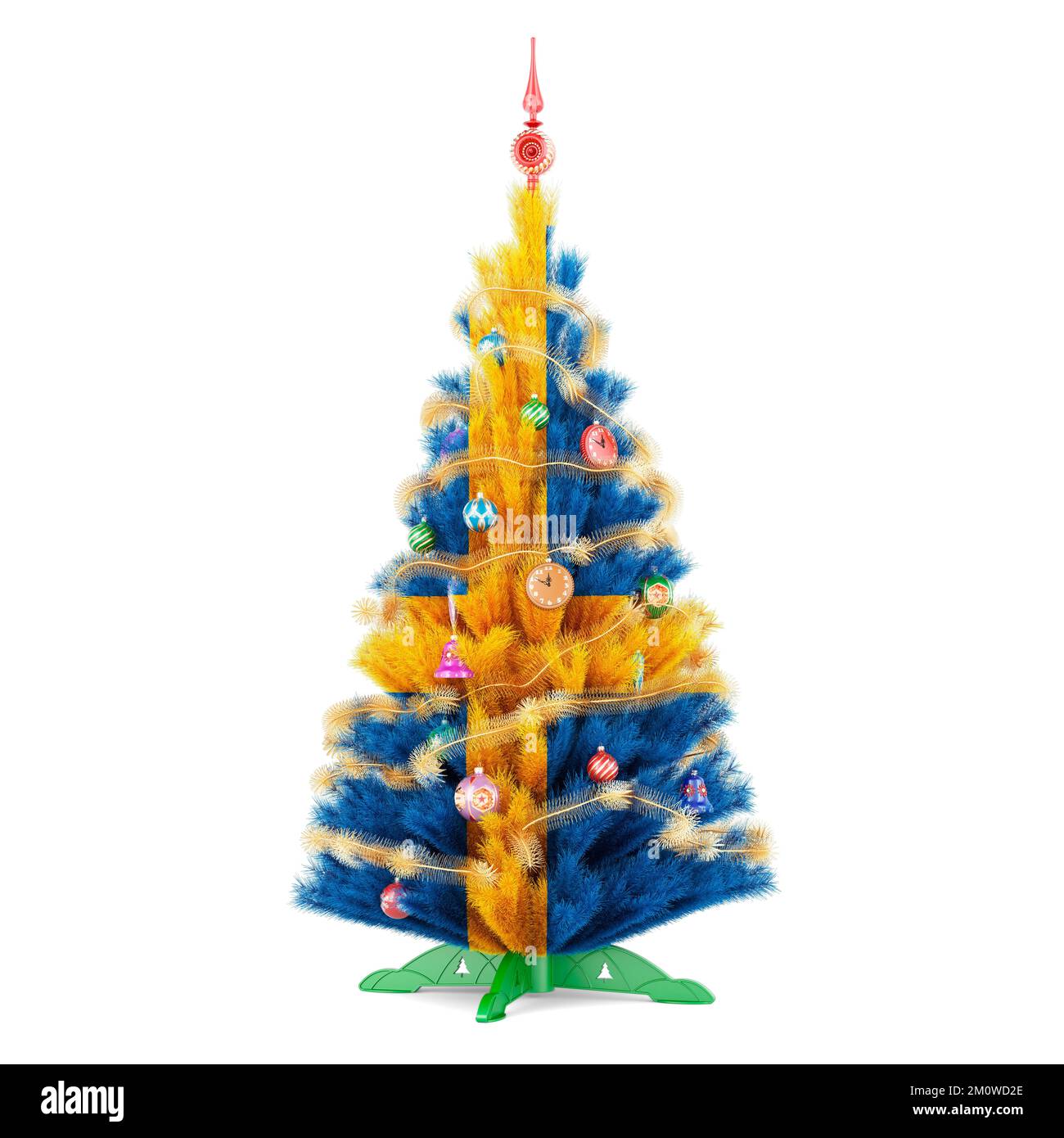 Swedish flag painted on the Christmas tree, 3D rendering isolated on ...