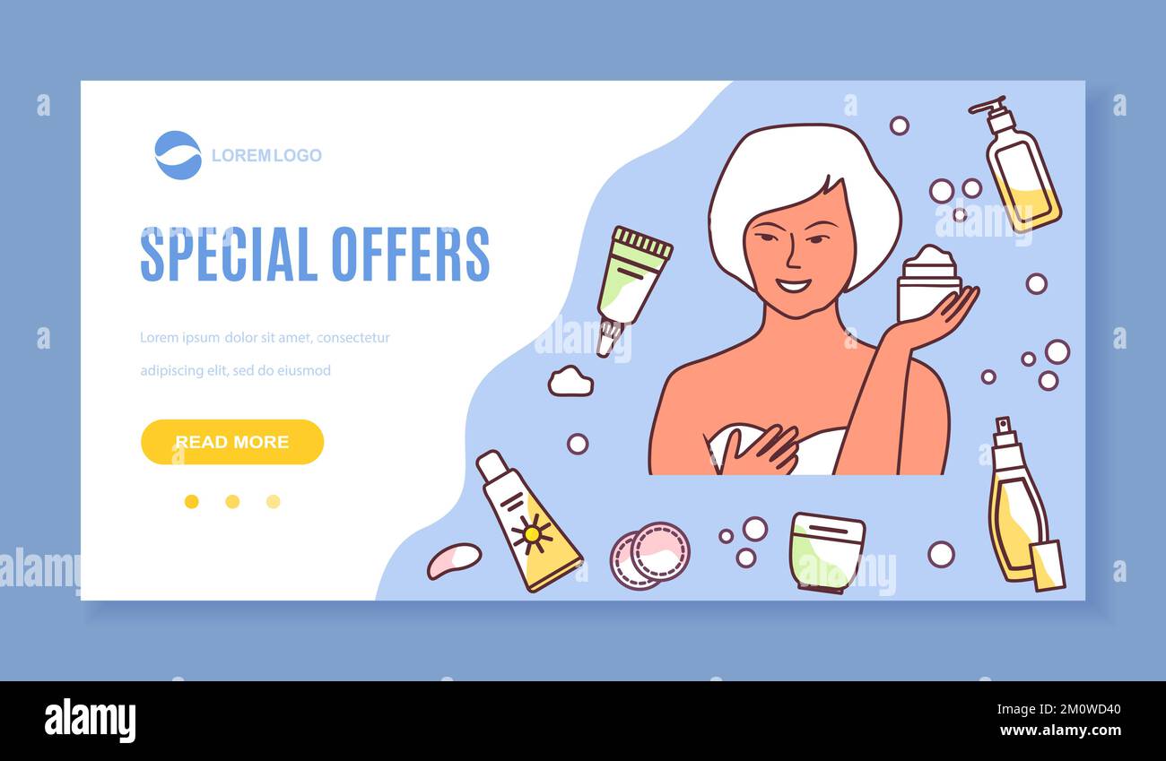 Vector illustration Cosmetic products ad, skin care ad. Special Offers ...