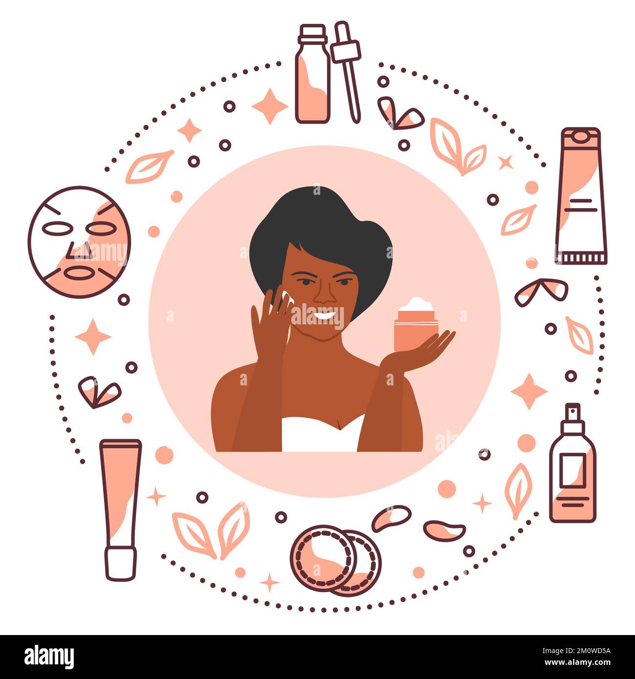 Vector illustration Cosmetic products ad, skin care ad. Woman applying ...