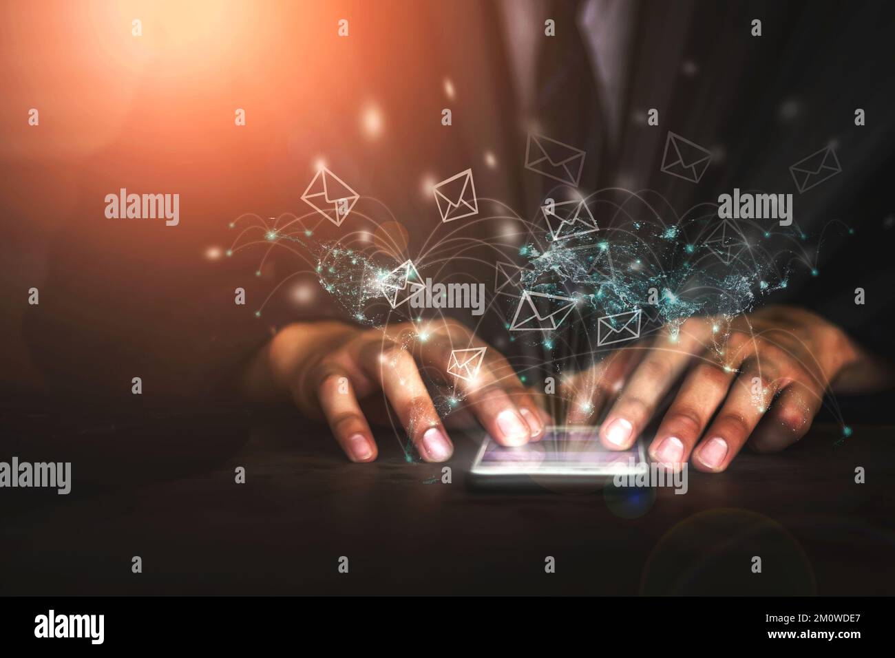 Network technology on mobile phones of businessmen.element of this ...