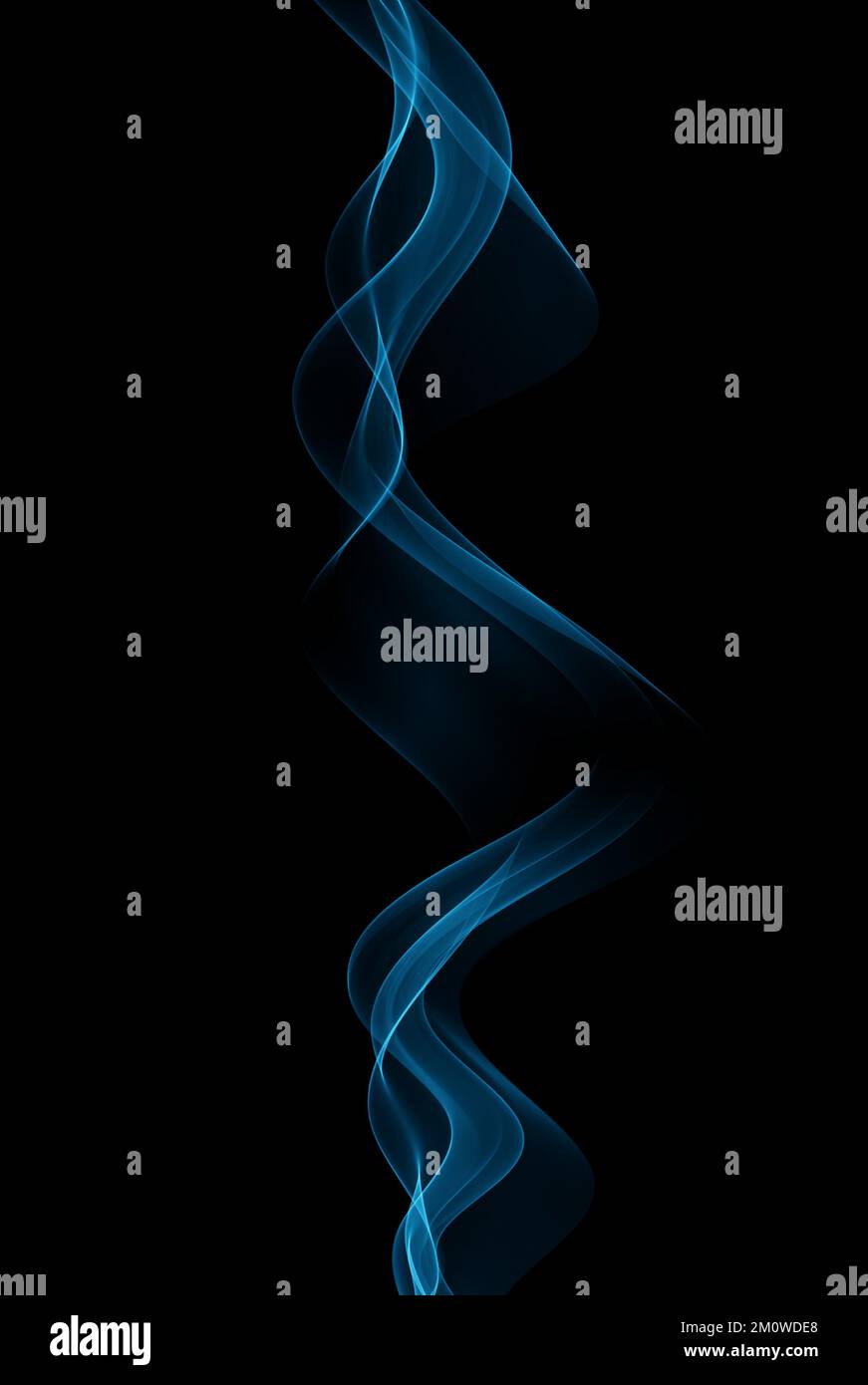 Transparent wavy smoky smooth blue wave flow on dark background ...