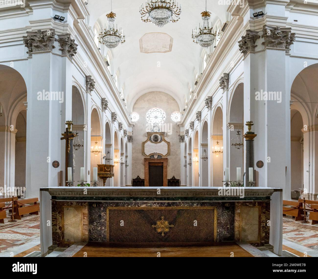 Spoleto, Italy - 25 November, 2022: baptistry and altar in the transept ...
