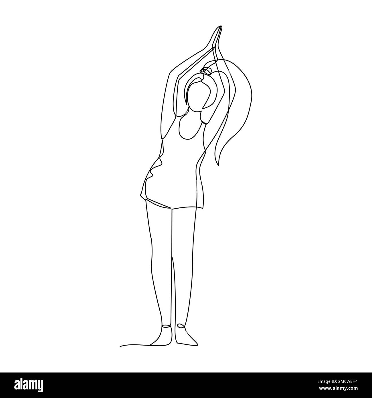 Single line drawing of a girl standing in a yoga pose Stock Vector ...