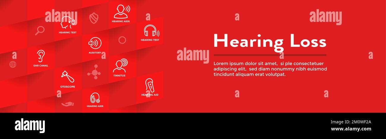 Hearing Aid or loss Web Header Banner with Sound Wave Icon Set Stock ...