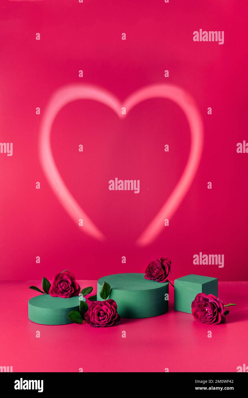Valentines Day composition with 3D podiums Stock Photo - Alamy