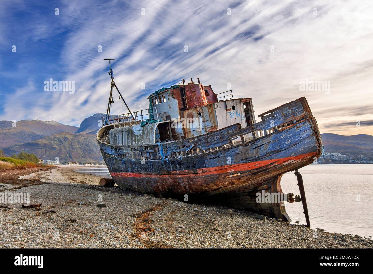 Corpach Fort William Scotland Ben Nevis and the wreck of the old Boat ...