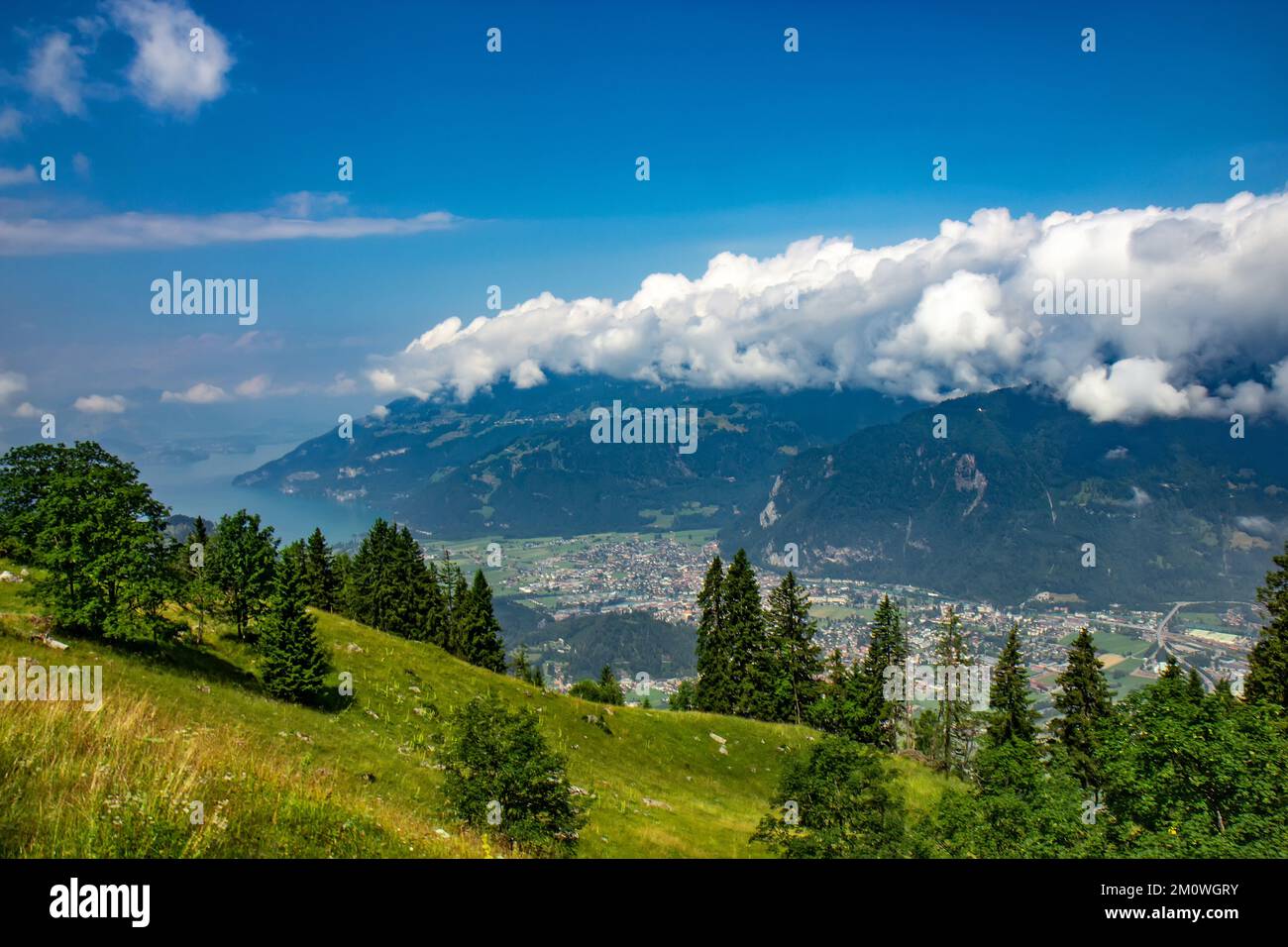 View of the Interlaken city and lake Thun, Swiitzerland Stock Photo - Alamy