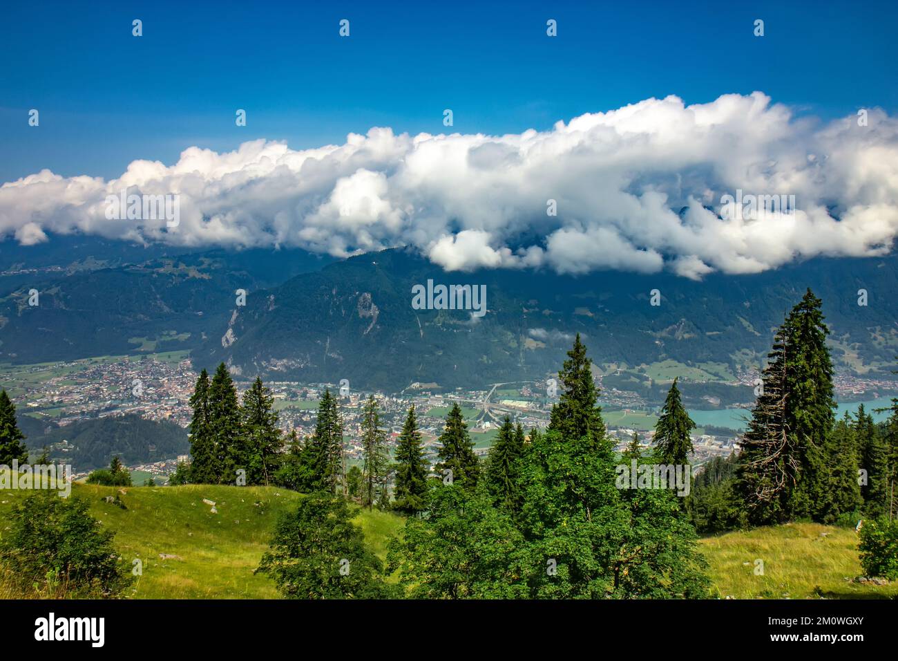 View of the Interlaken city and lake Brienz, Switzerland Stock Photo ...