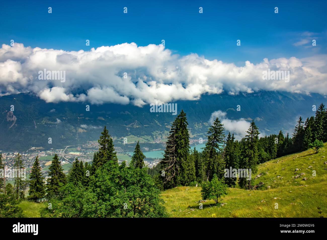View of the Interlaken city and lake Brienz, Switzerland Stock Photo ...