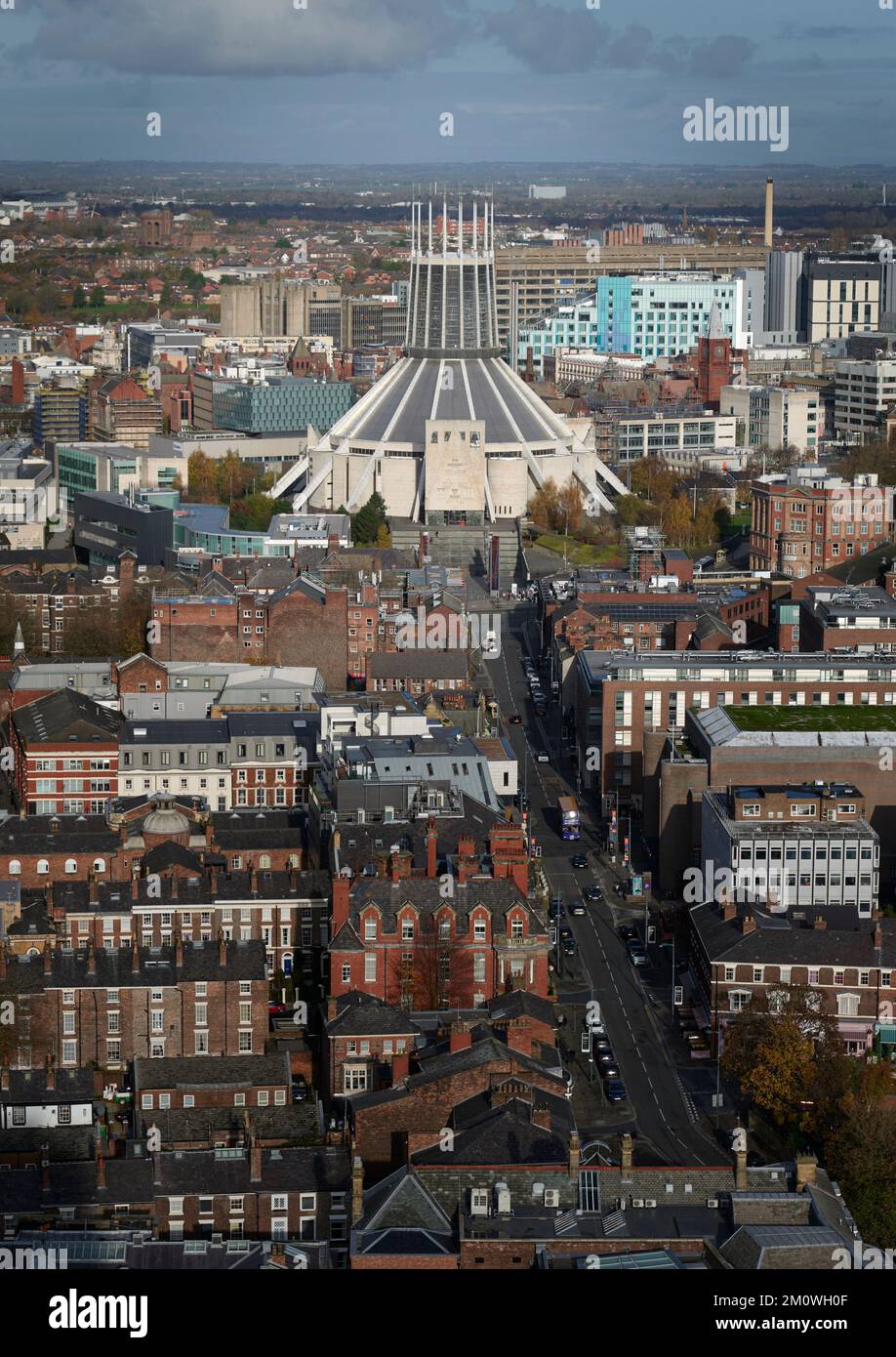 Liverpool Metropolitan Cathedral seen at the end of Hope Street from ...