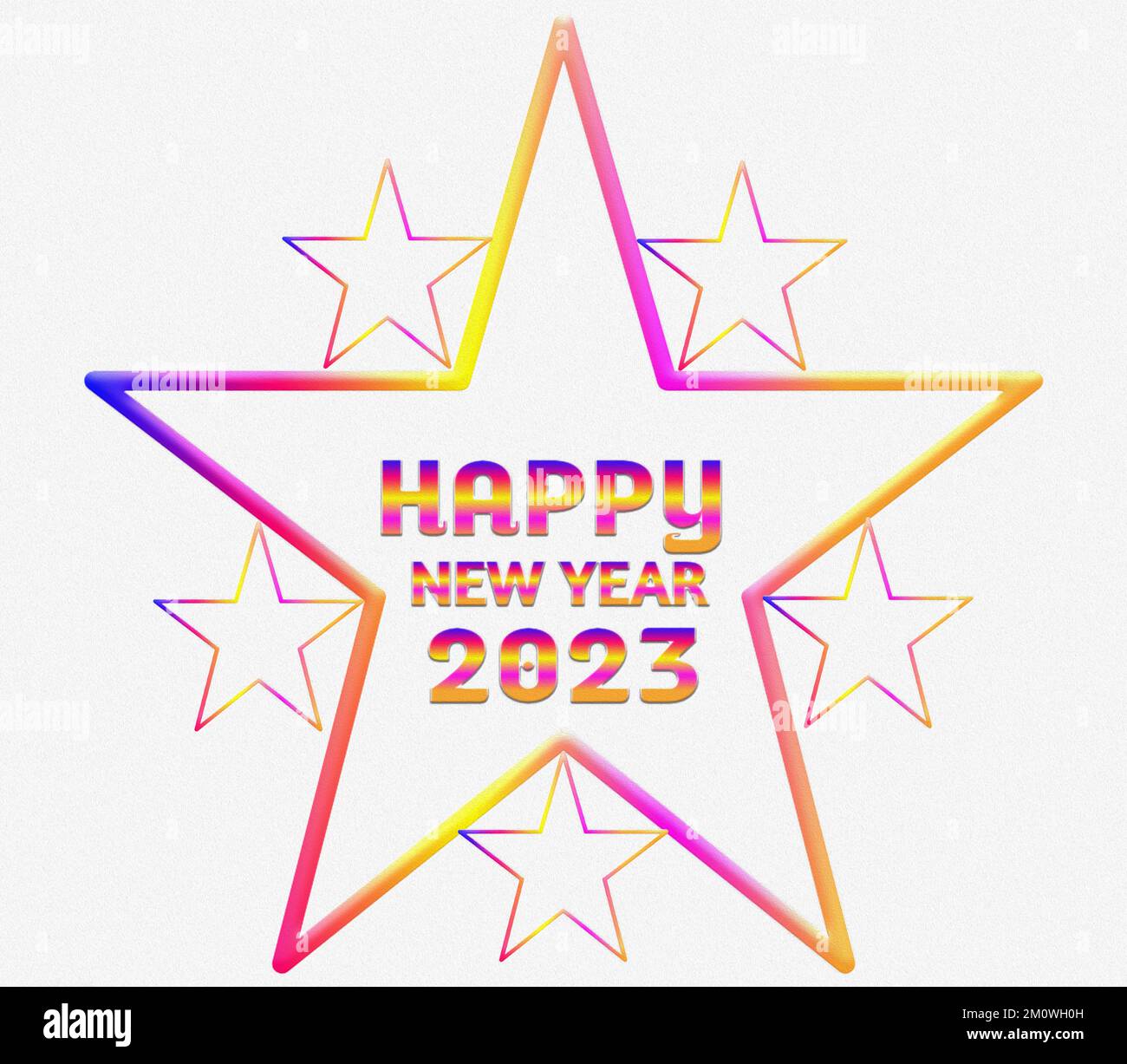 An abstract colorful happy new year 2023 text in star shape isolated on ...
