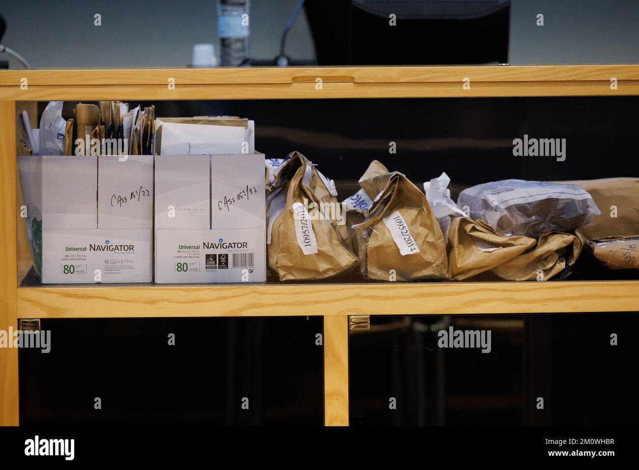 Pieces of evidence pictured during the jury constitution session at the ...