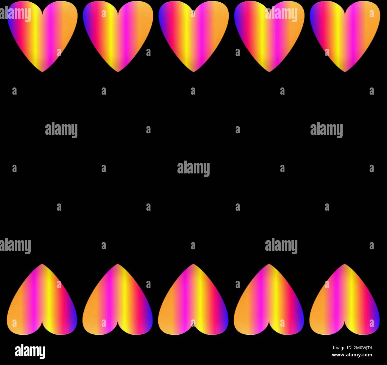 Illustrated colorful hearts isolated on black background. banner, frame ...