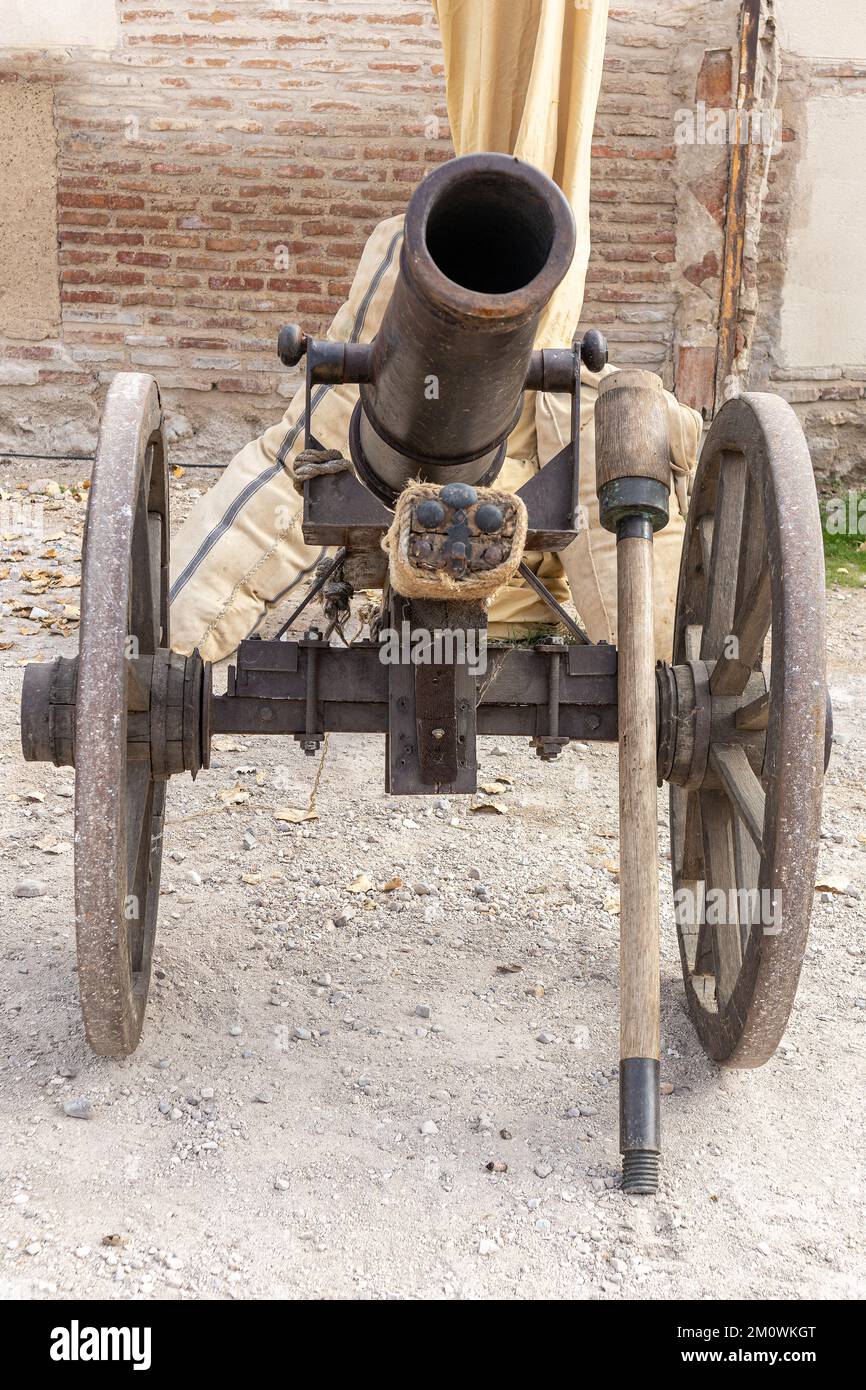 closeup front view of a military cannon used in the 16th and 17th ...