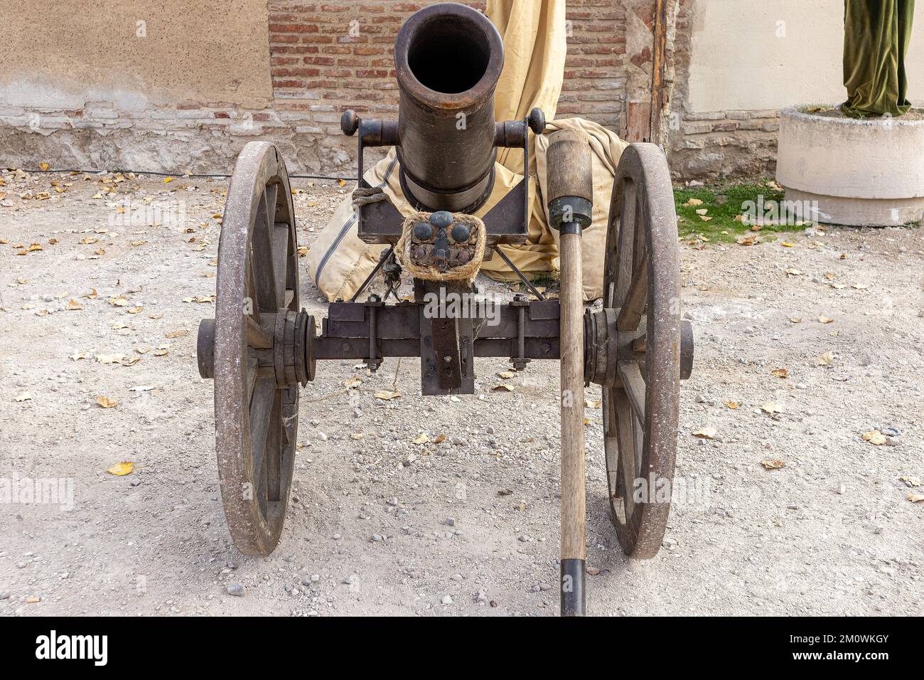 closeup front view of a military cannon used in the 16th and 17th ...