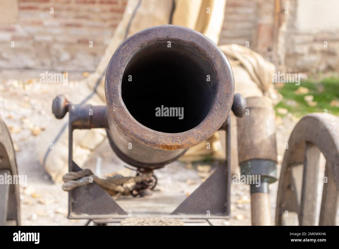 photograph in closeup of the muzzle of an ancient 16th century cannon ...