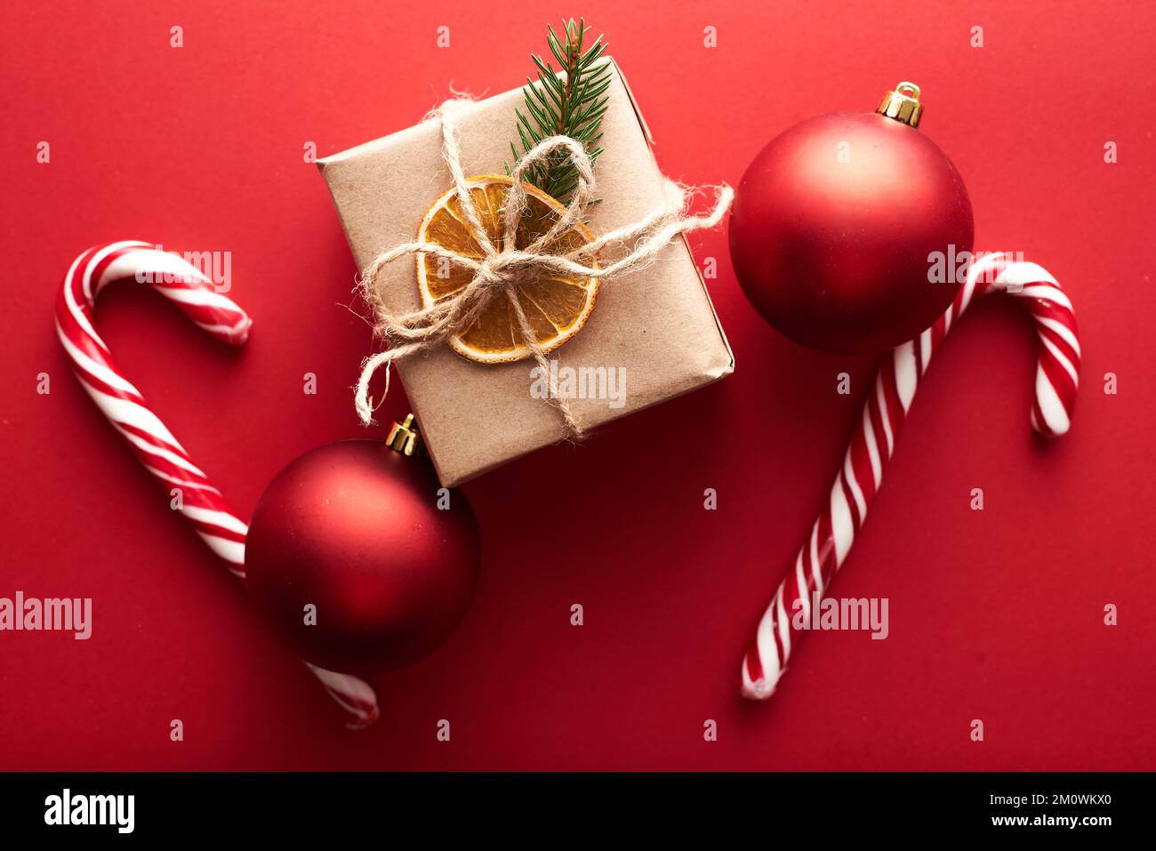 Christmas gift boxes wrapped kraft paper decorated ribbon bow and fir ...