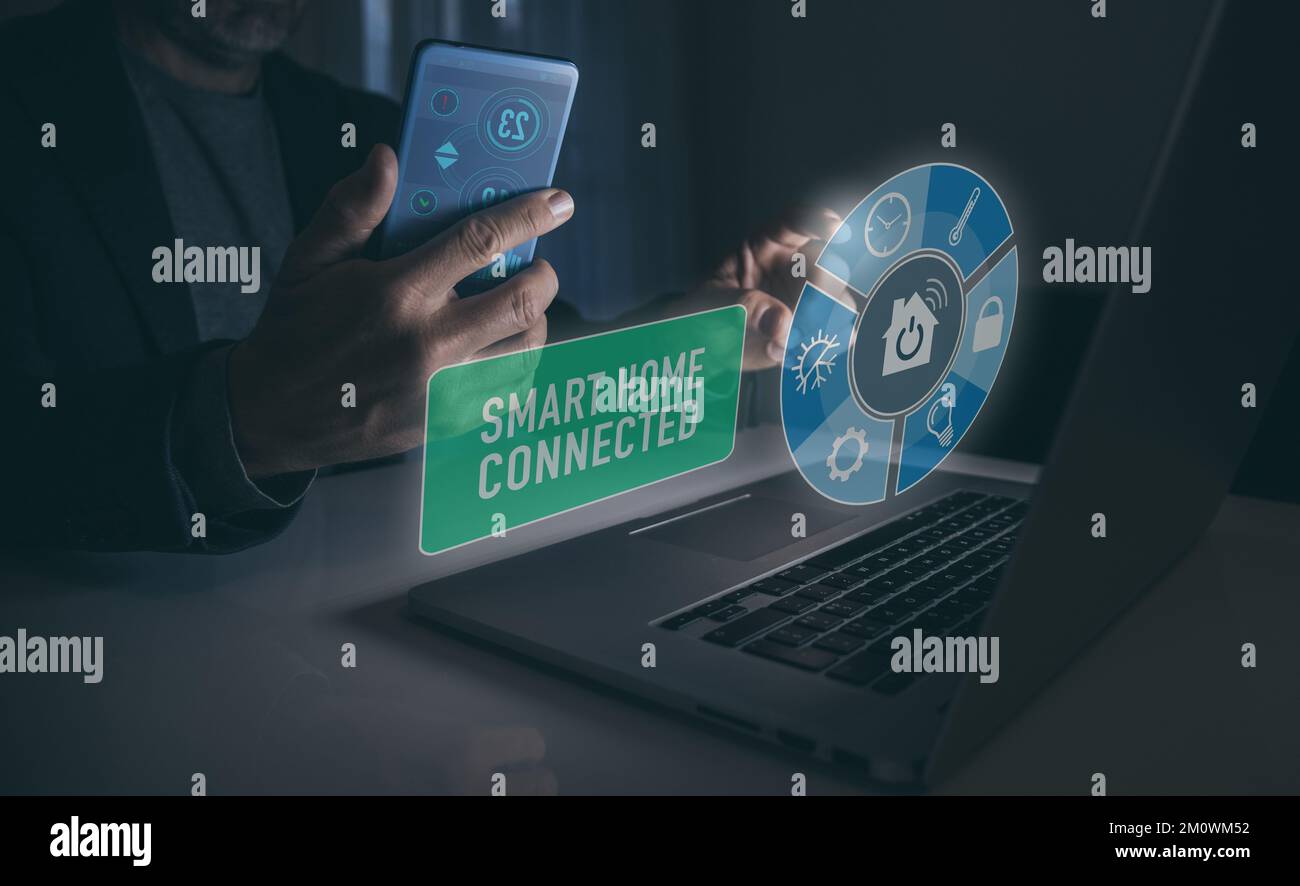 Smart home application on computer. Domotic, technology automation ...